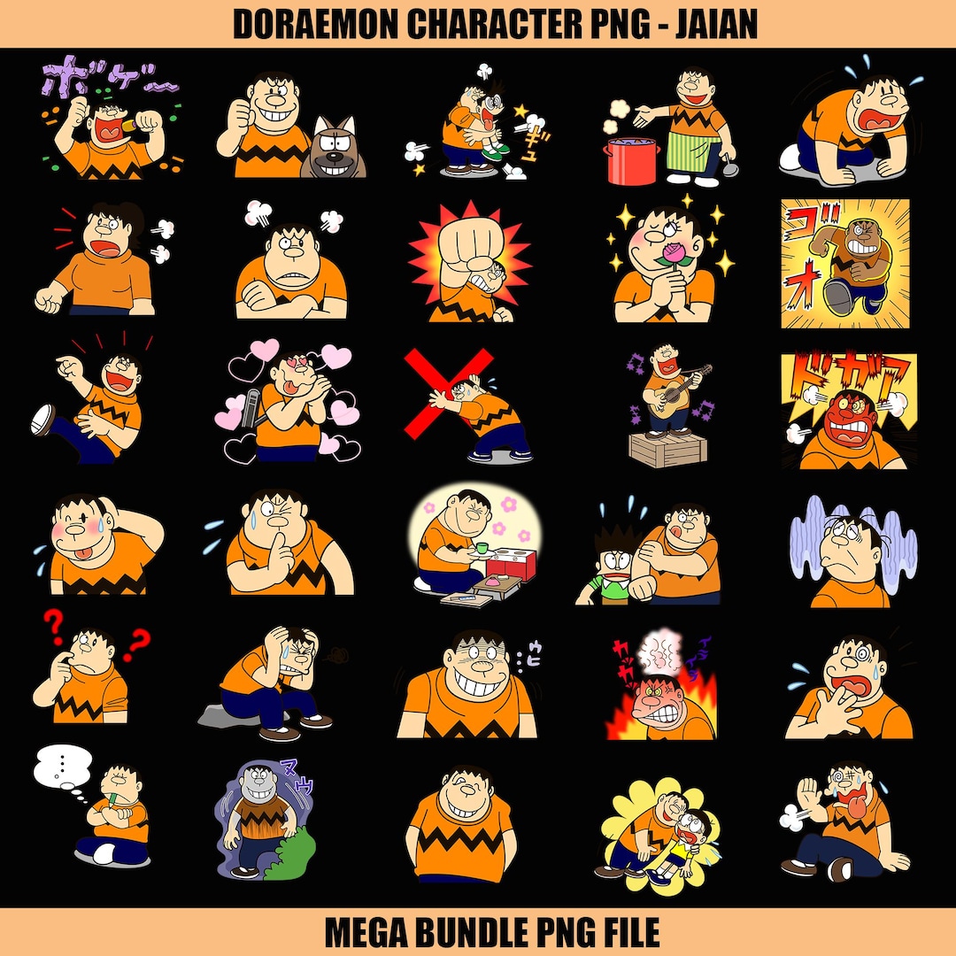 Doraemon Character Mega Bundle 40 PNG, Cartoon Jaian Png, Takeshi Goda ...
