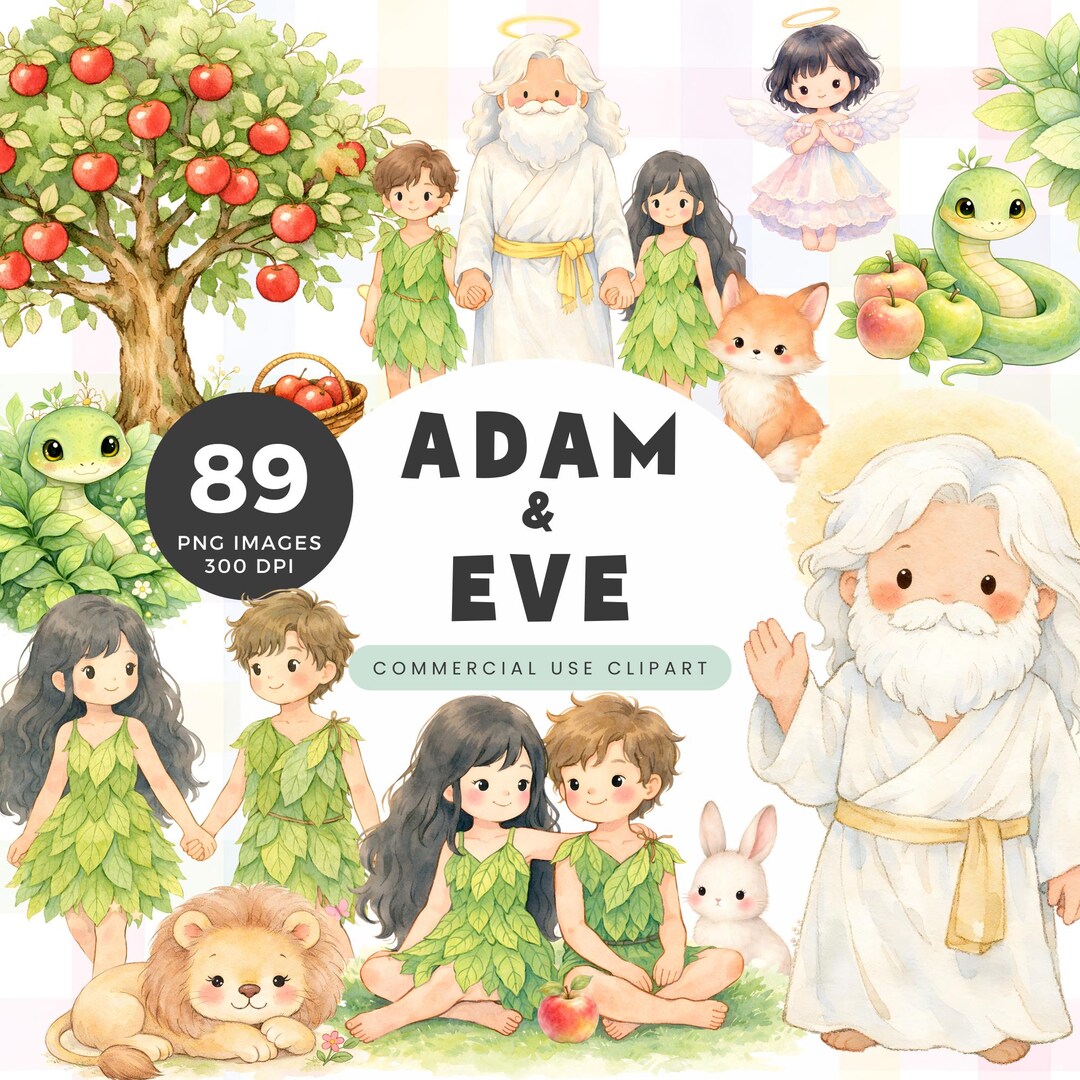 Adam and Eve Clipart, Cute Watercolor Bible Story Illustrations ...