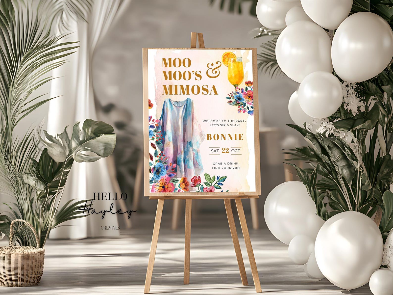 Moo Moos and Mimosa Party Welcome Sign, Ladies Night Pajama Party ...