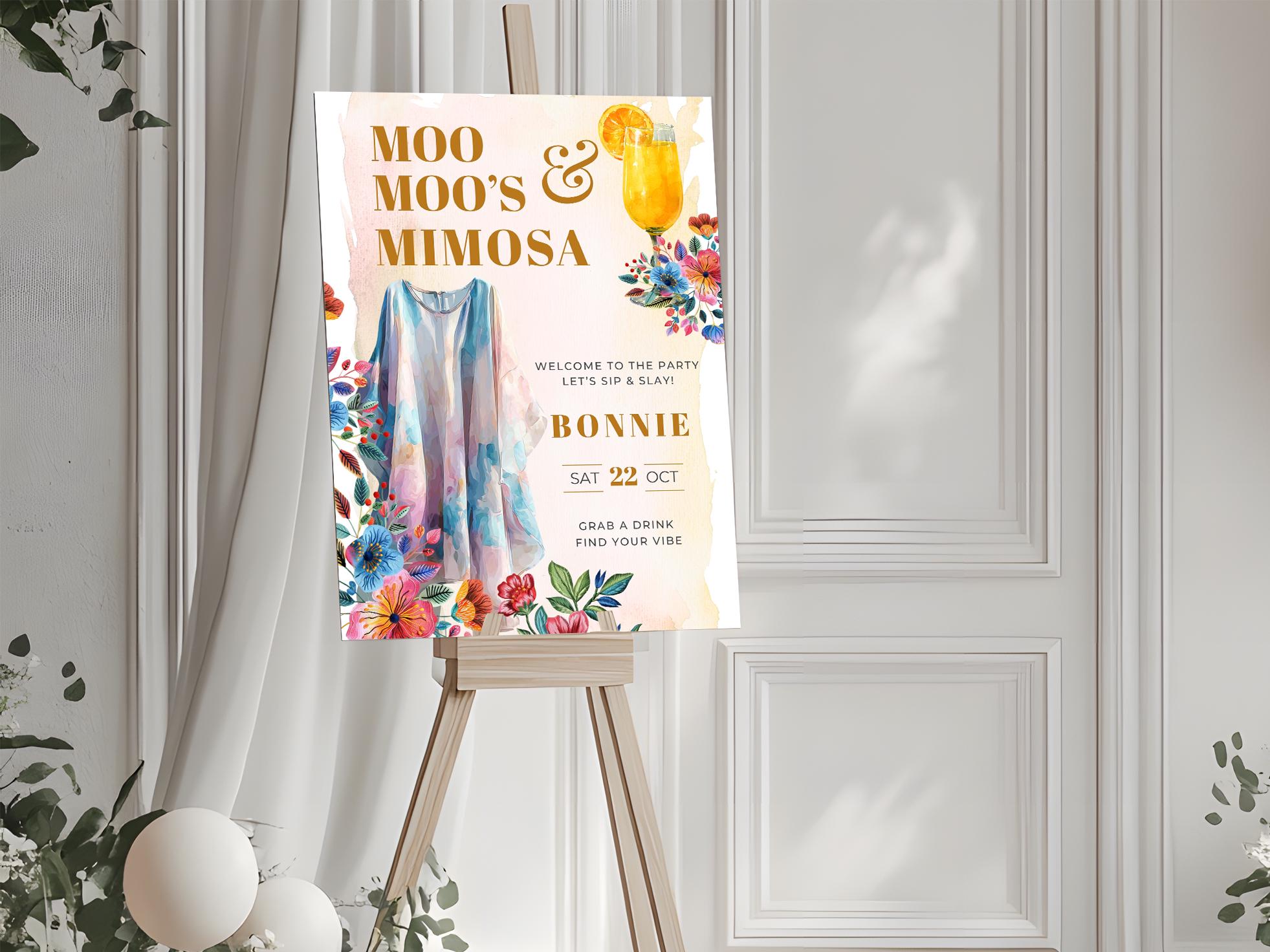 Moo Moos and Mimosa Party Welcome Sign, Ladies Night Pajama Party ...