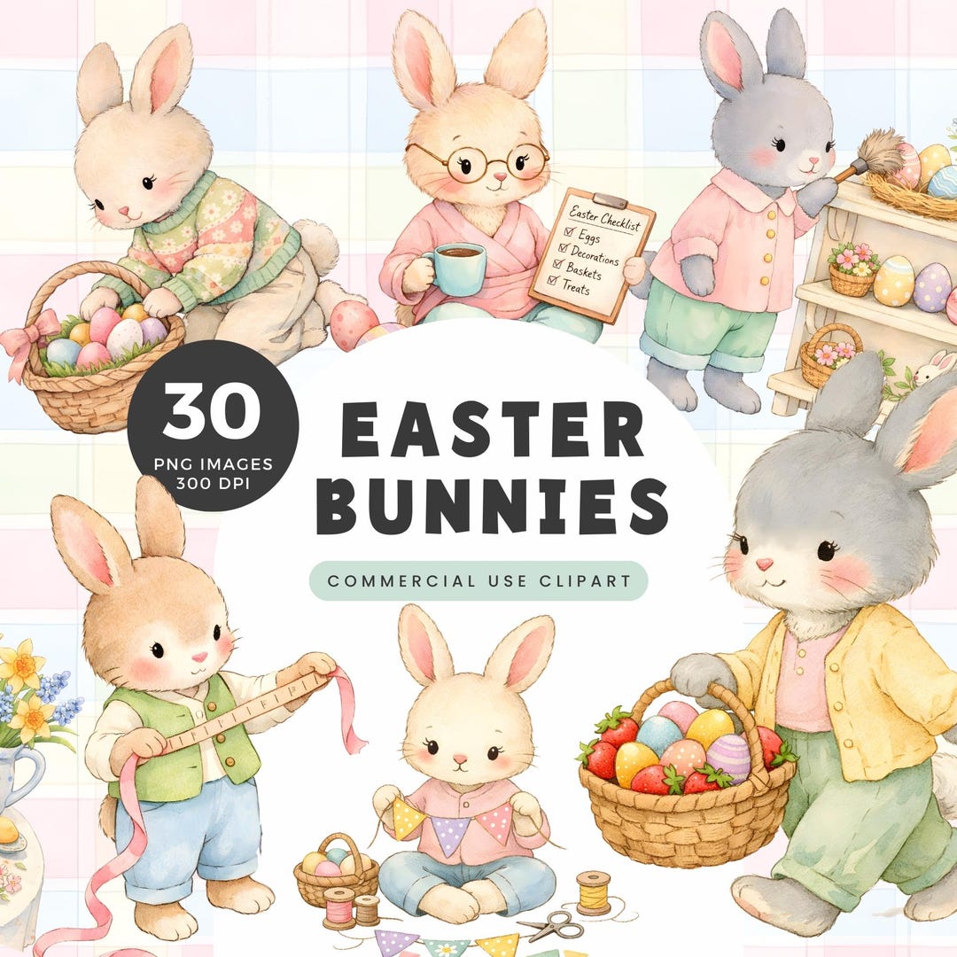 Easter Bunny Clipart, Cute Spring Rabbit Watercolor Clipart, Spring ...