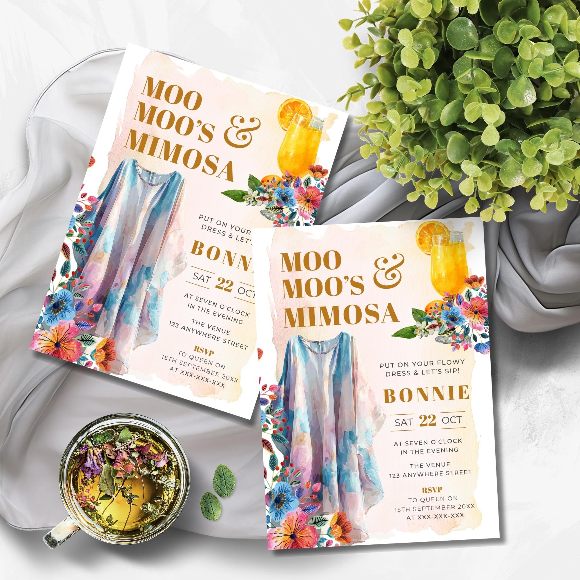 Moo Moos and Mimosa Party Invitation, Ladies Night Invite Pajama Party ...
