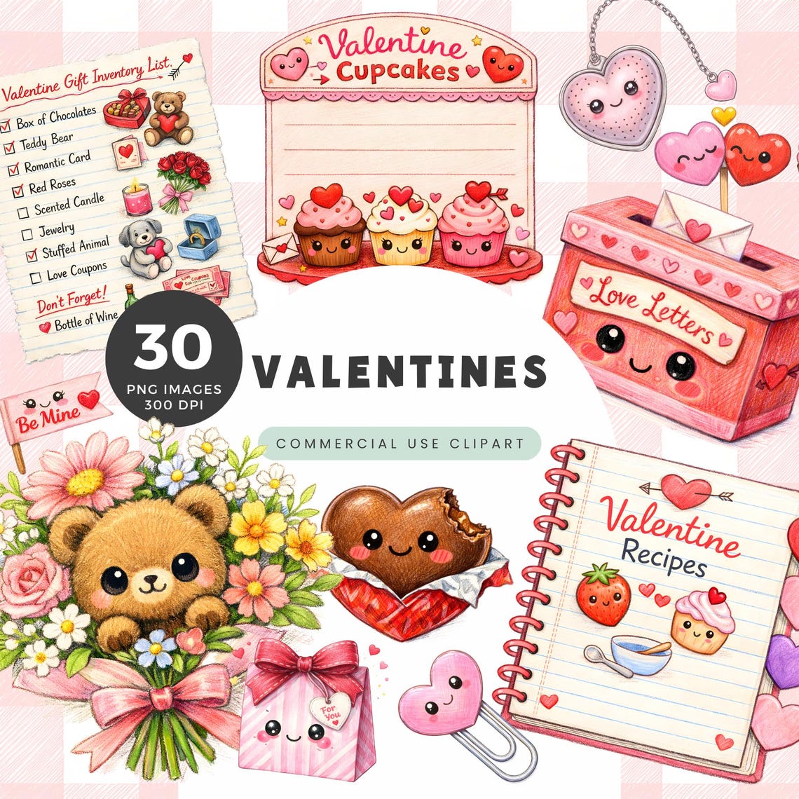 Clipart de San Valentín, lindos elementos kawaii de San Valentín ...