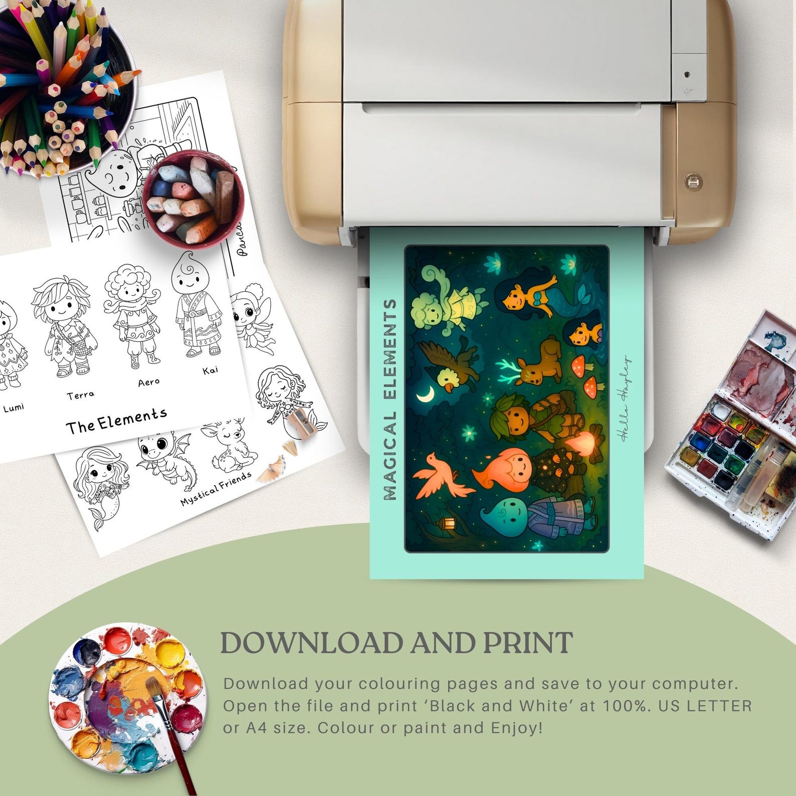 Cozy and Comfy Coloring Pages, Magical Elements V.4, Printable Activity ...