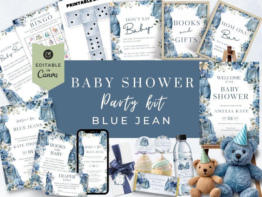 Blue Jean Baby Shower Bundle for Boy, Complete Party Kit Essential ...