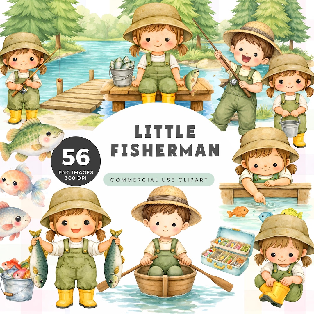 Little Fisherman Clipart, Gone Fishing Clipart, Cute Fishing Theme ...
