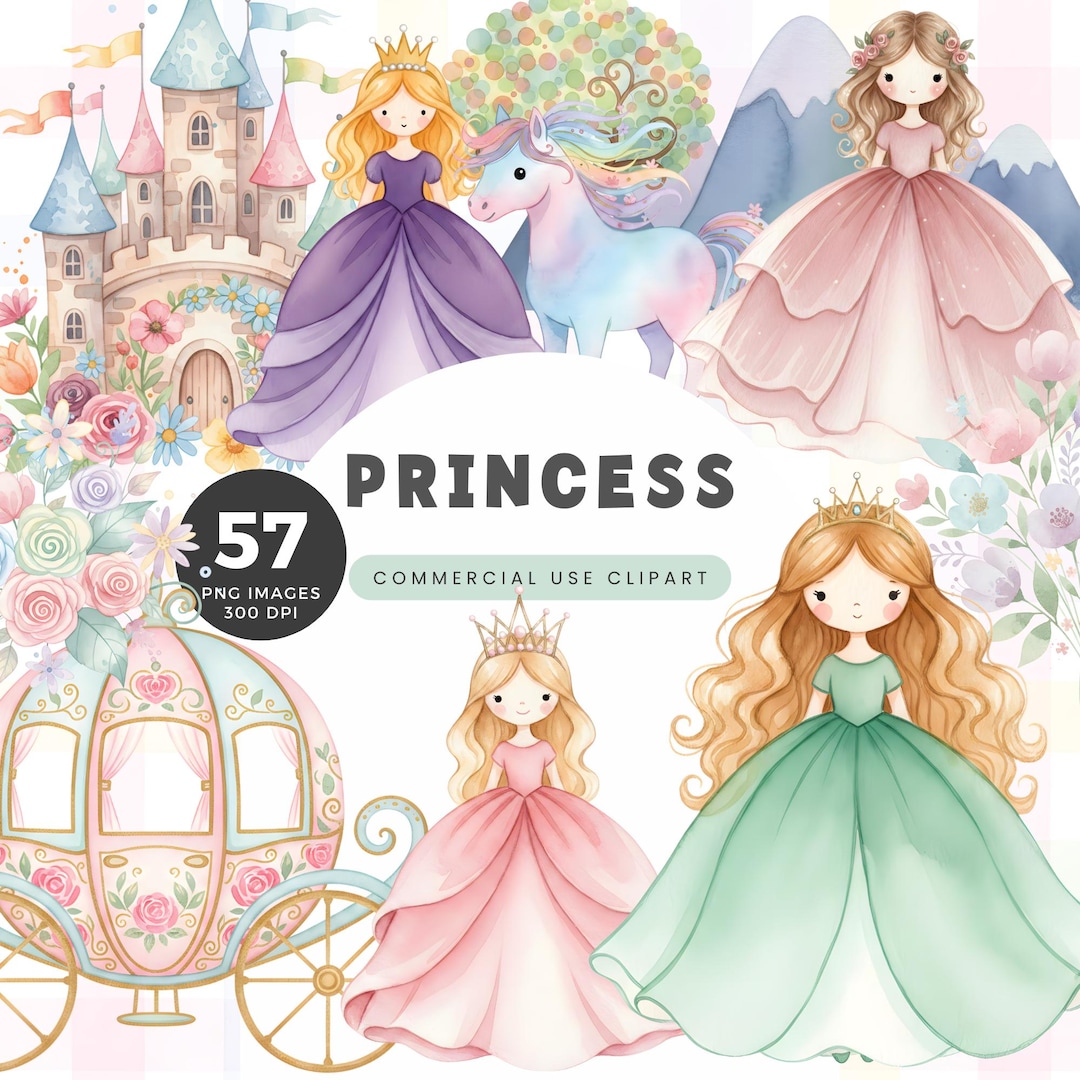 Princess Clipart, Cute Fairy Tale Princess Illustrations, Digital ...