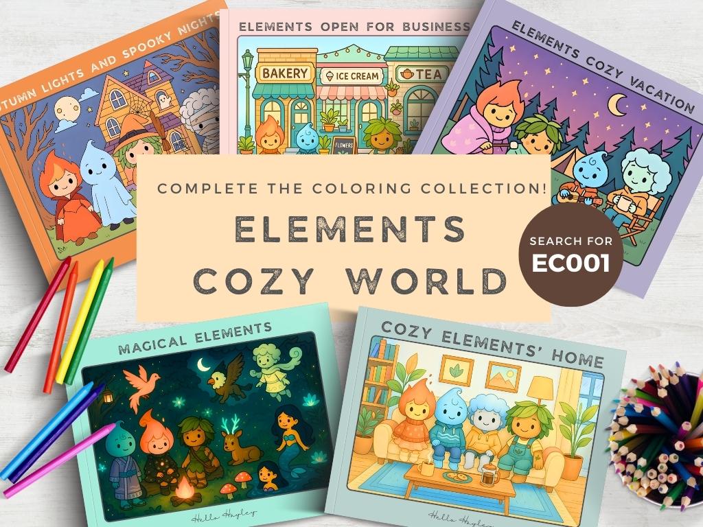 Cozy and Comfy Coloring Pages, Magical Elements V.4, Printable Activity ...