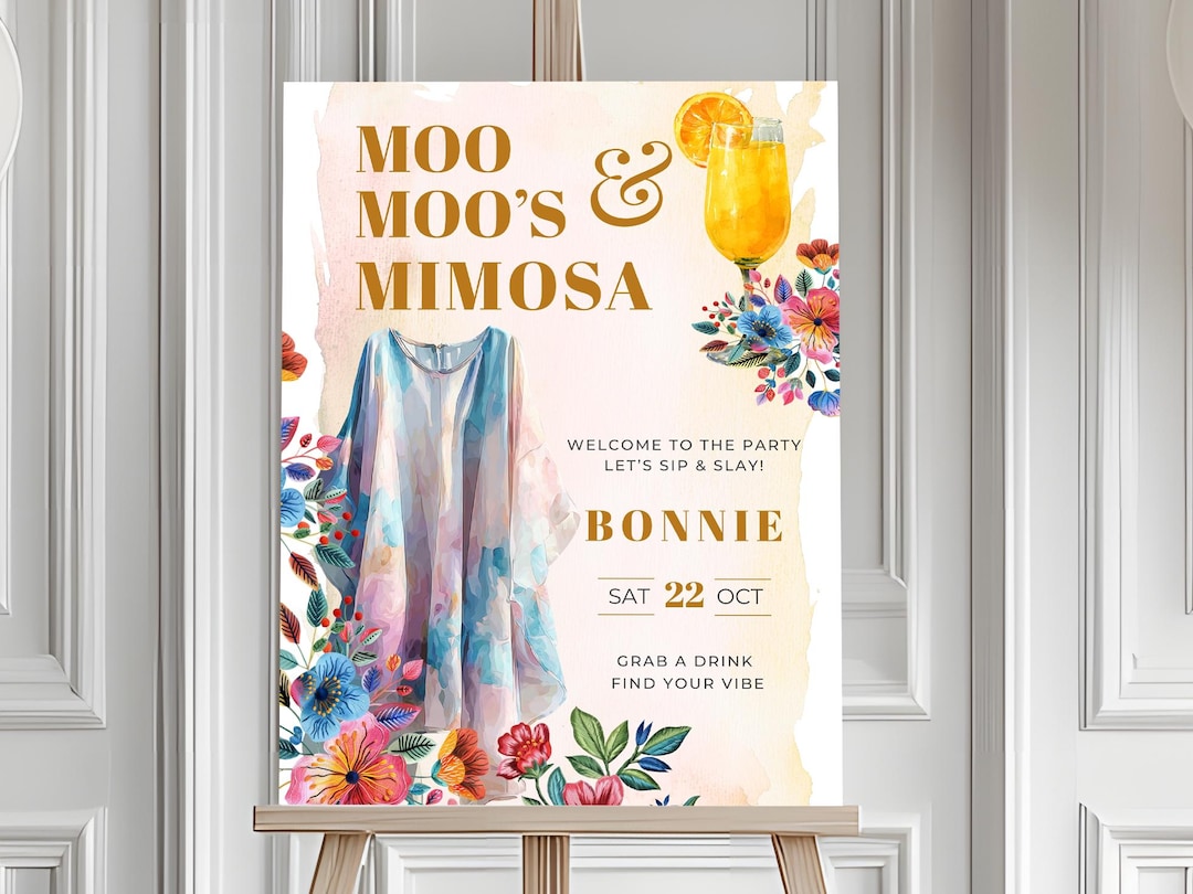 Moo Moos and Mimosa Party Welcome Sign, Ladies Night Pajama Party ...