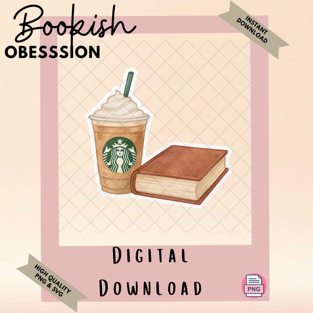 Starbucks and Book PNG SVG, Bookish Png, Bookish Clipart, Designs for ...
