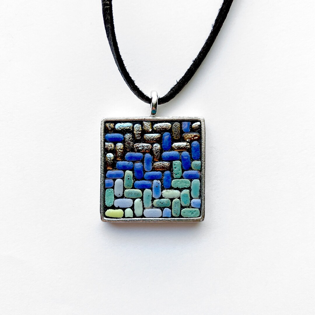Ceramic Tile Mosaic Pendant With Leather Cord - Etsy