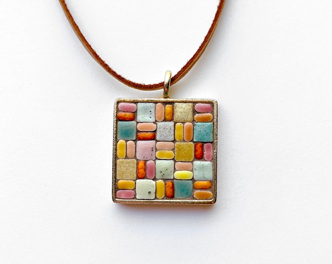 Ceramic Tile Mosaic Pendant With Leather Cord - Etsy