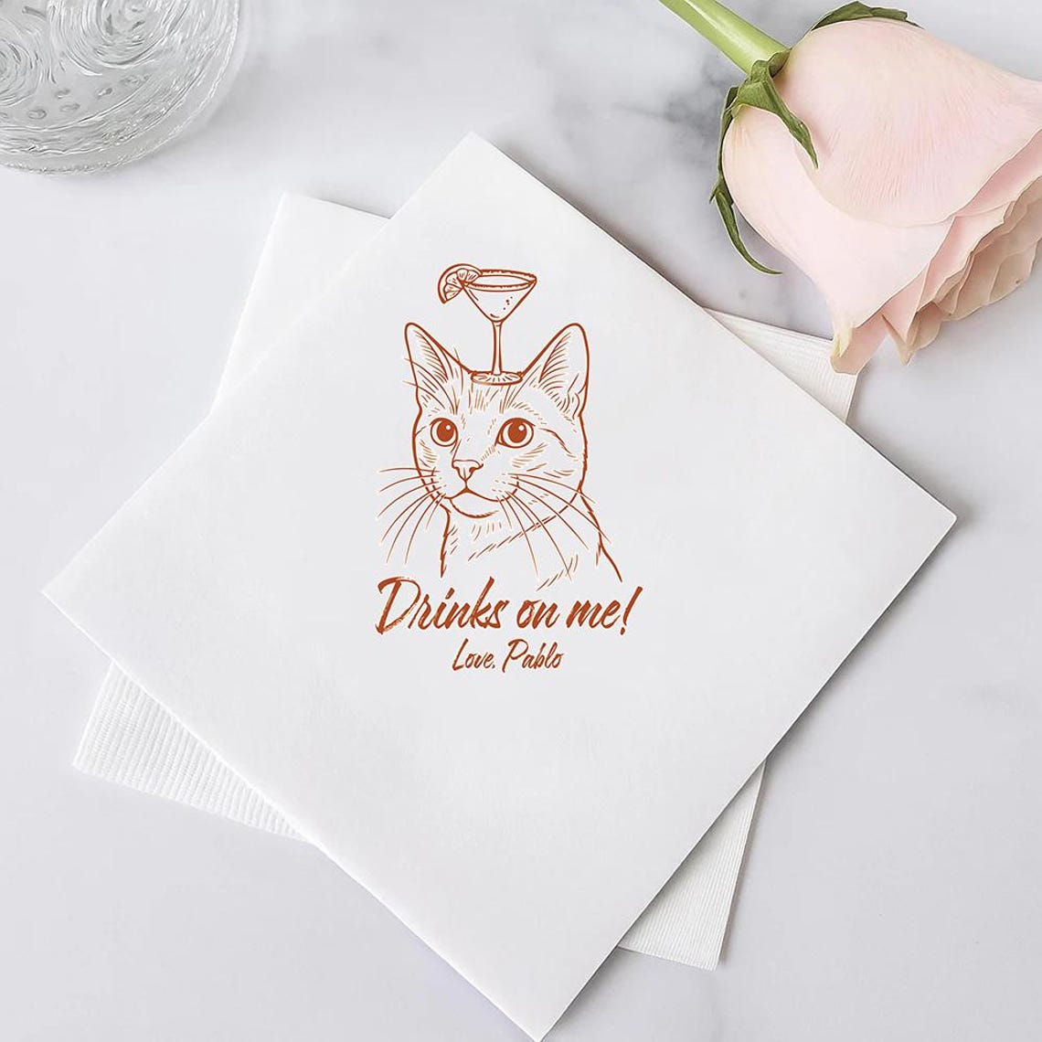 Custom Cat Portrait Cocktail Napkins: Wedding, Birthday, Shower - Etsy