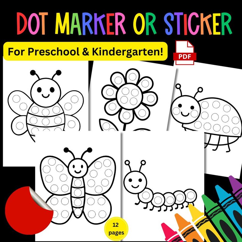 Insects Dot Marker and Dot Sticker Activity Worksheet for Kids | 12 ...