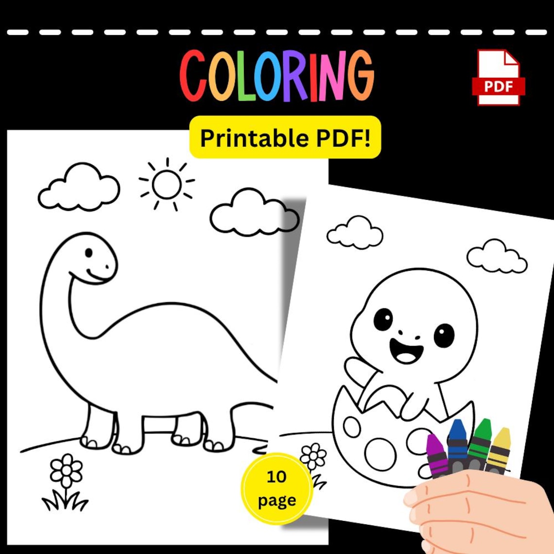 Dinosaur Coloring Pages for Kids – 10 Cute Baby Dinosaur Printable ...