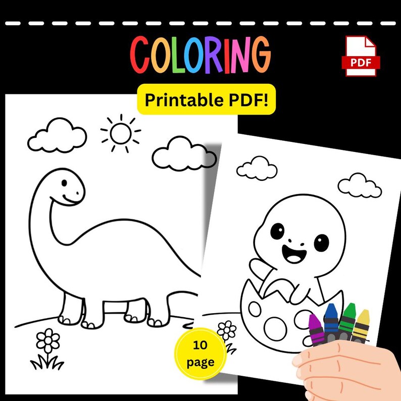 Dinosaur Coloring Pages for Kids – 10 Cute Baby Dinosaur Printable ...