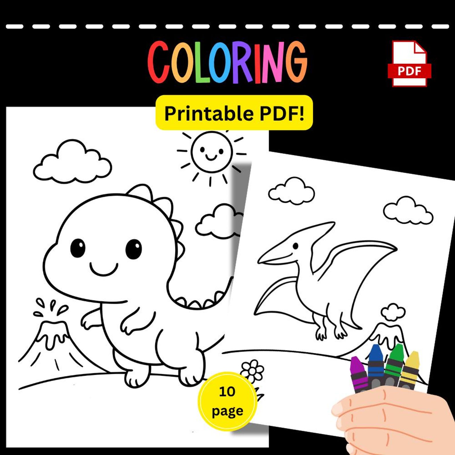 Dinosaur Coloring Pages for Kids – 10 Cute Baby Dinosaur Printable ...