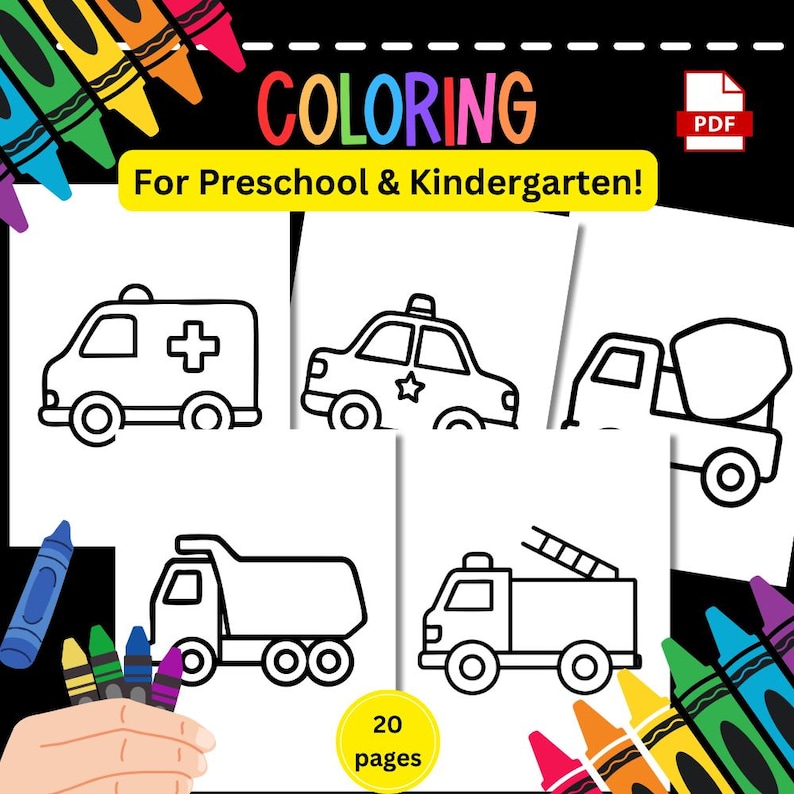 Coloriages de camions et de voitures pour enfants | 6 véhicules, 12 ...