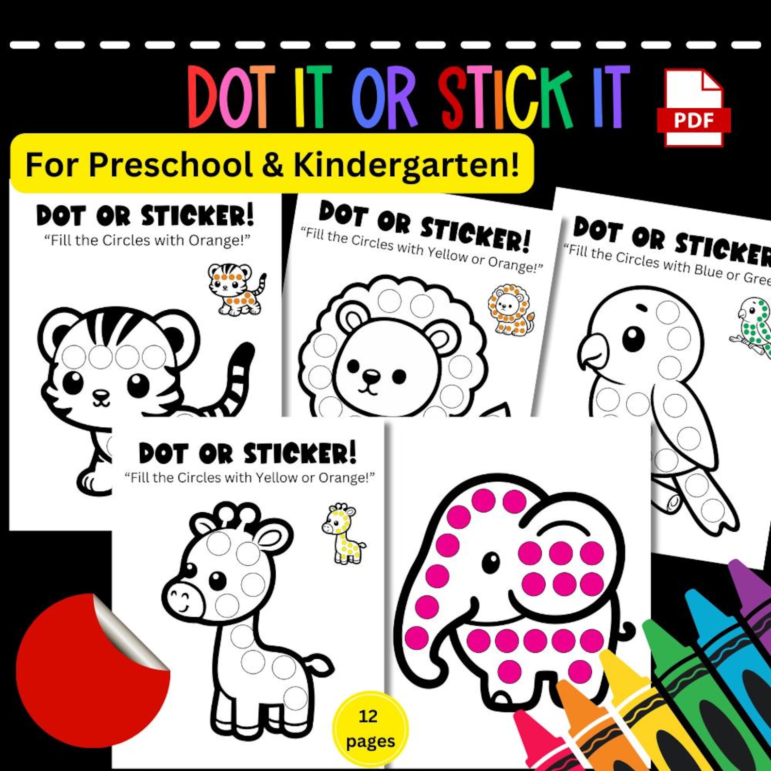 Safari Animal Dot Marker, Sticker, and Fingerprint Activity for Kids ...
