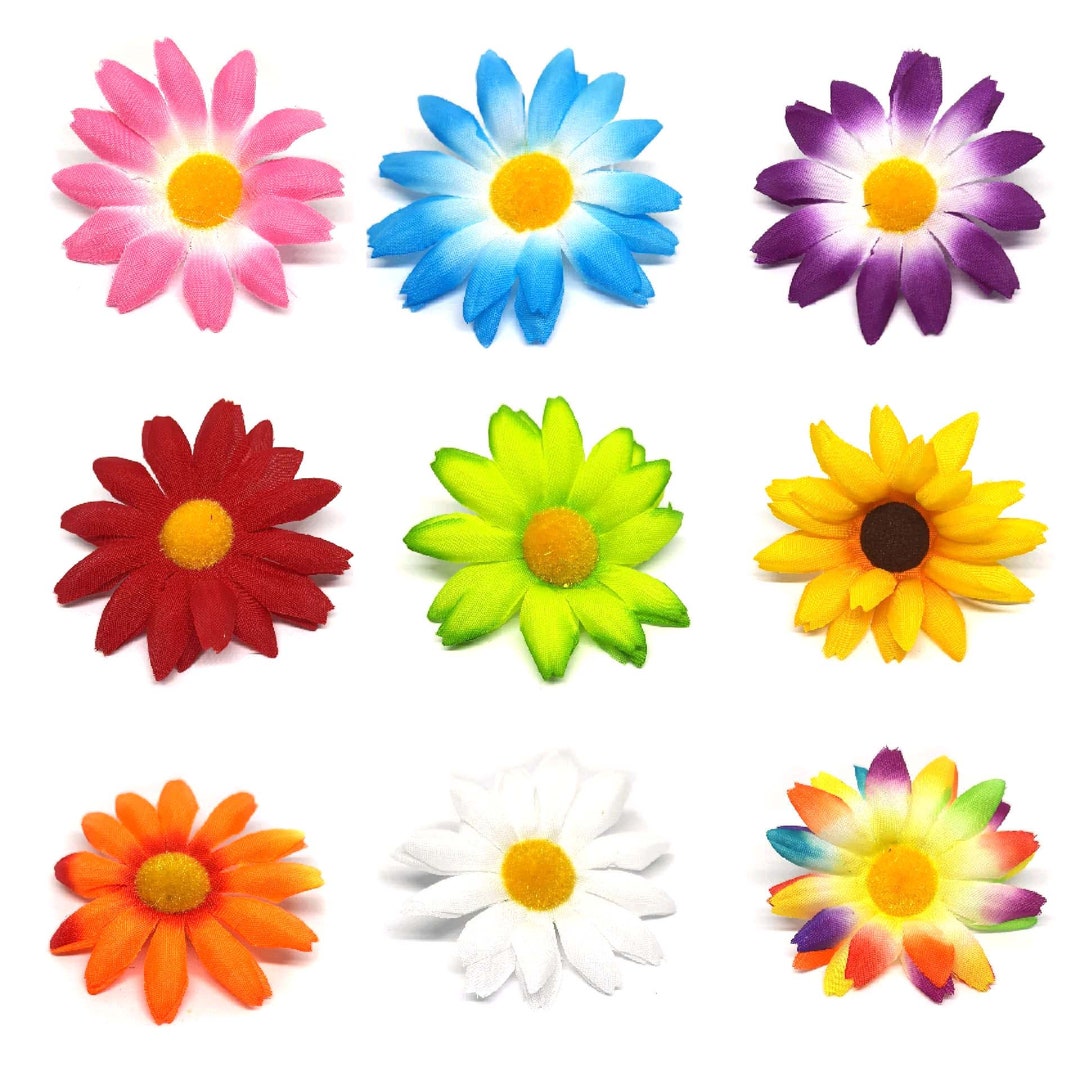 30pcs Assorted Colors Daisy Artificial Flower Head Size 2.35 Inches for ...