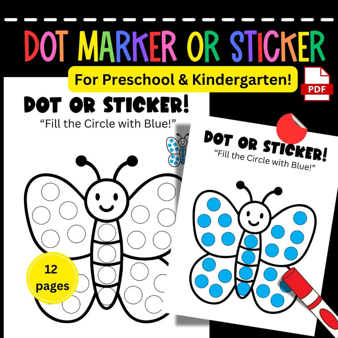 Insects Dot Marker and Dot Sticker Activity Worksheet for Kids | 12 ...