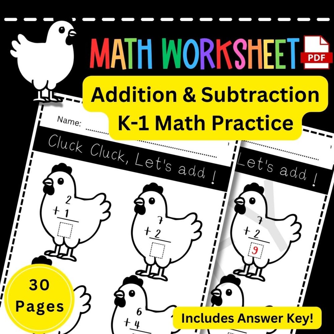 Addition & Subtraction Math Worksheets for Kindergarten and 1st Grade ...