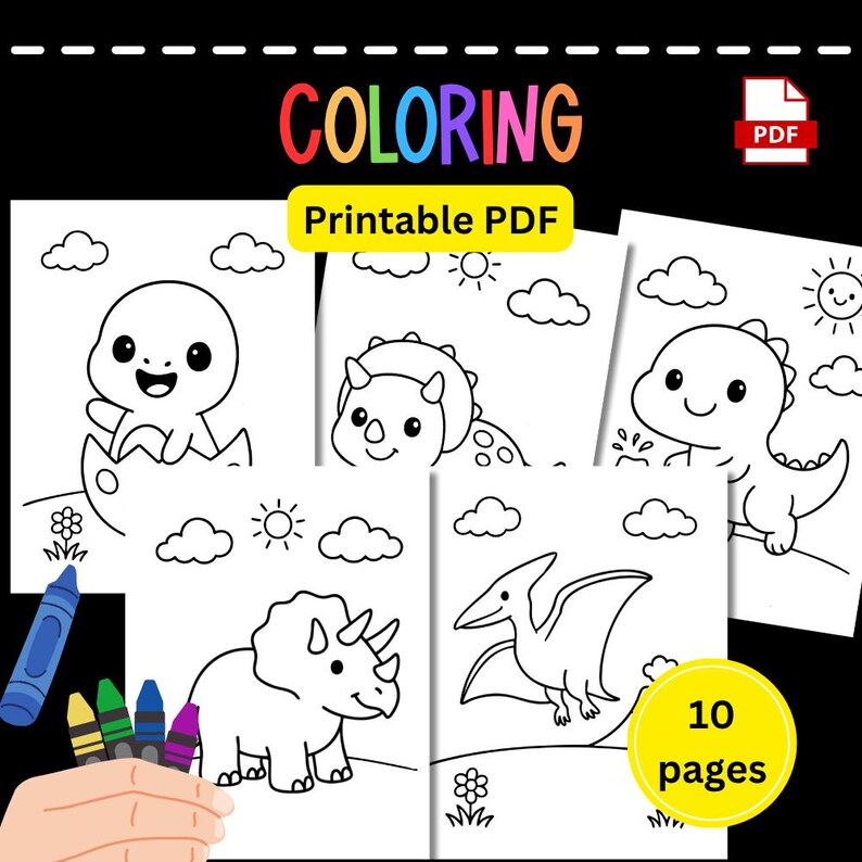 Dinosaur Coloring Pages for Kids – 10 Cute Baby Dinosaur Printable ...