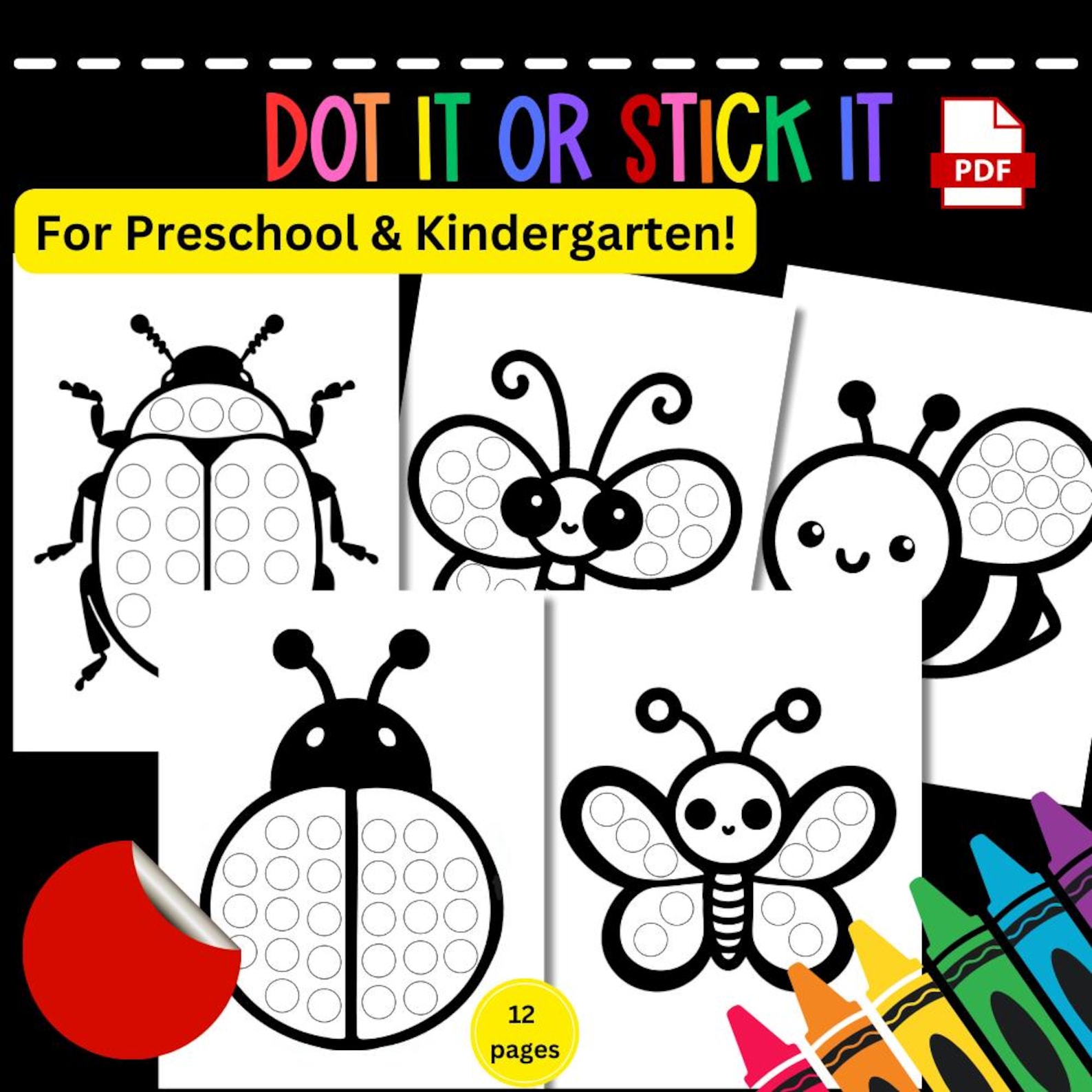 Insects Dot Marker & Dot Sticker Worksheets for Kids | 12 Printable PDF ...