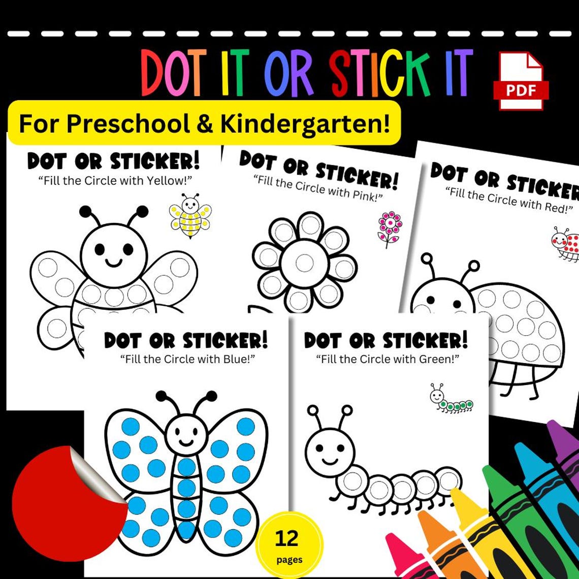 Insects Dot Marker and Dot Sticker Activity Worksheet for Kids | 12 ...