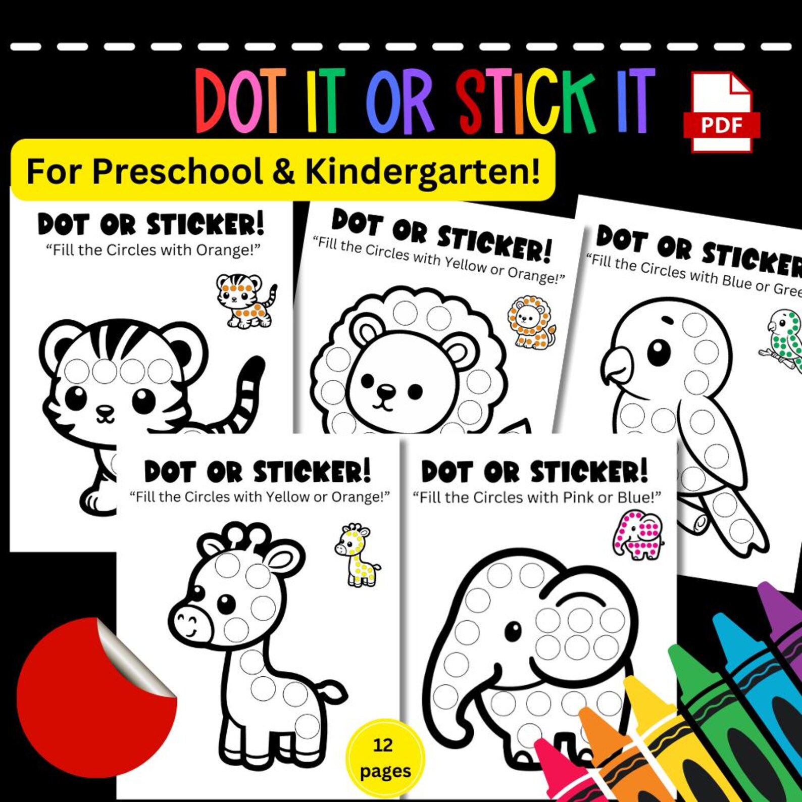 Safari Animal Dot Marker, Sticker, and Fingerprint Activity for Kids ...