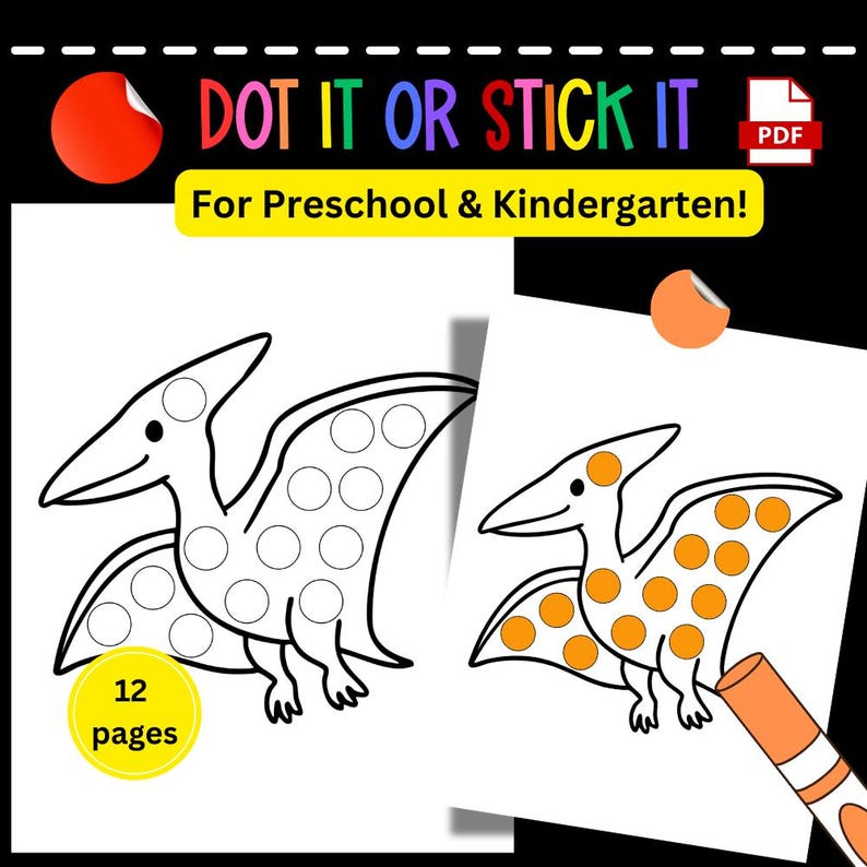 Dinosaur Dot Marker and Dot Sticker Activity Worksheet for Kids | 12 ...