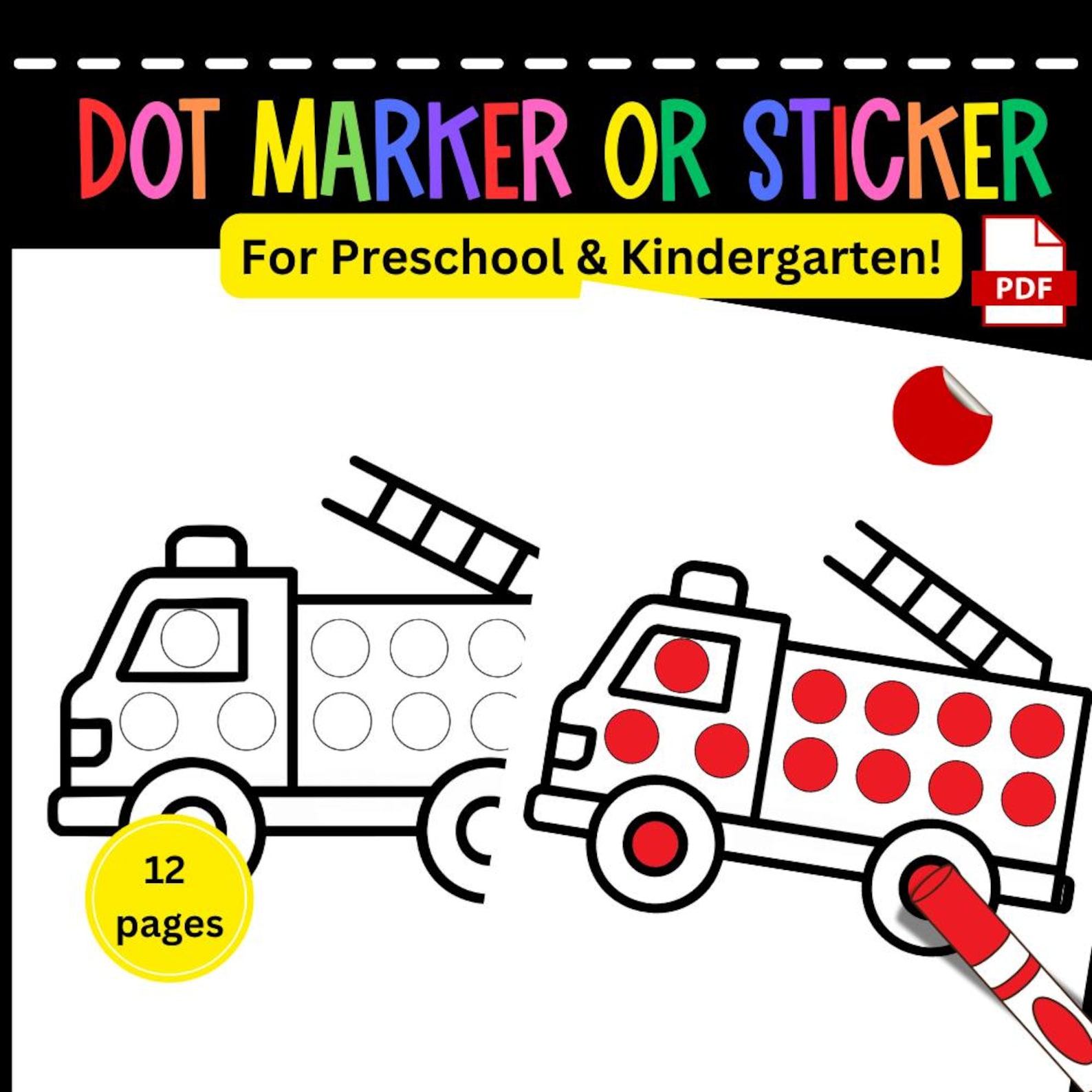 Truck Dot Marker & Sticker Worksheets for Kids | 12 Printable Pages ...