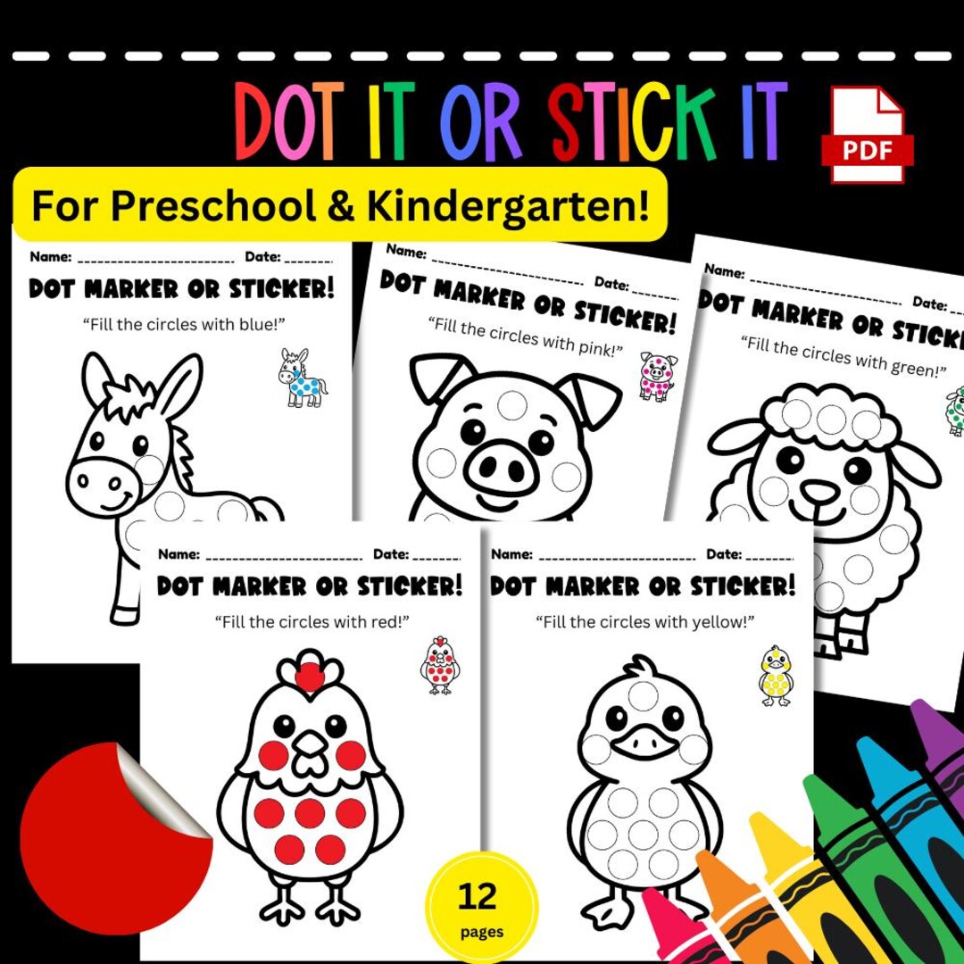 Farm Animals Dot Marker & Dot Sticker Worksheets for Kids | Fine Motor ...