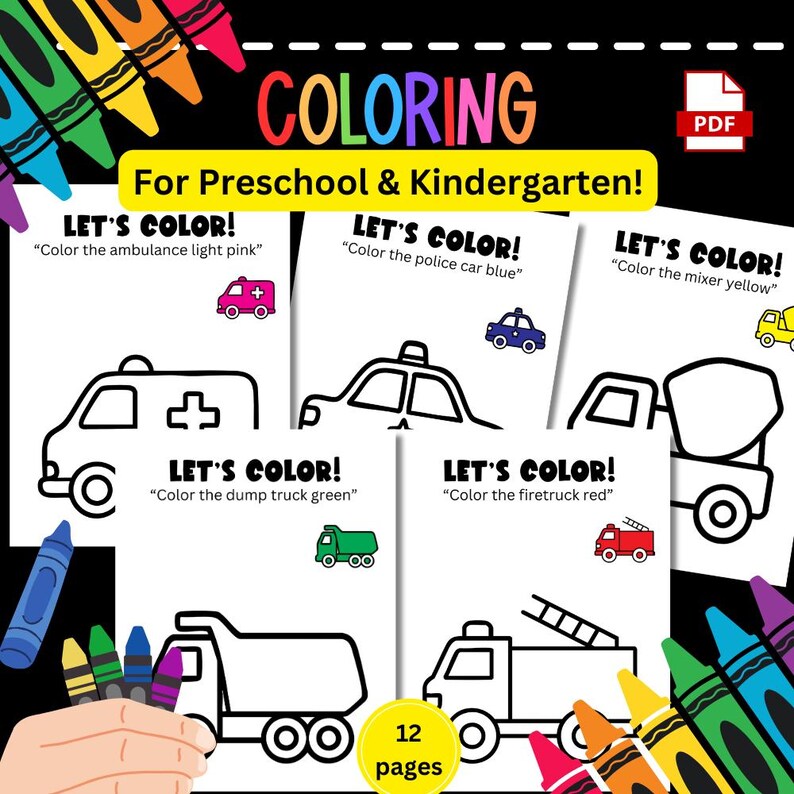 Truck and Car Coloring Pages for Kids | 6 Vehicles, 12 Easy Printables ...