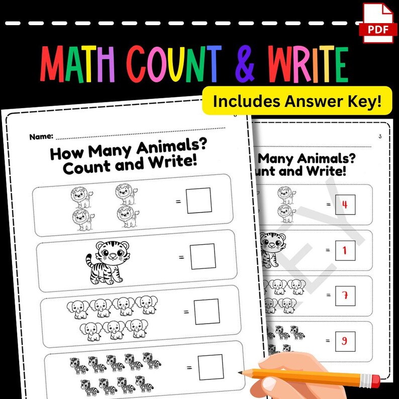 Cute Zoo Animals Math Worksheets for Kids | Count & Write Number 1-10 ...