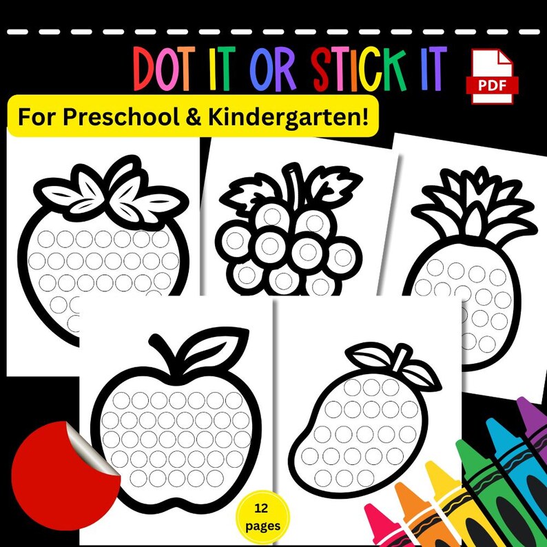 Fruit Dot & Color Activity Pages for Kids | 12 Printable PDF | Dot ...