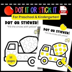 Truck Dot Marker & Sticker Worksheets for Kids | 12 Printable Pages ...