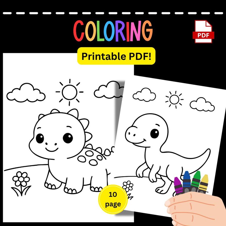 Dinosaur Coloring Pages for Kids – 10 Cute Baby Dinosaur Printable ...