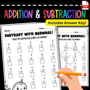 Narwhal Math Worksheets, Simple Addition & Subtraction 1-10 ...