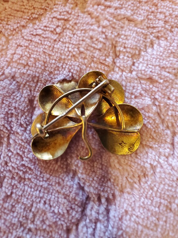 14K Solid Gold Clover Pin/Pendant Hallmarked 5 grams - Gem