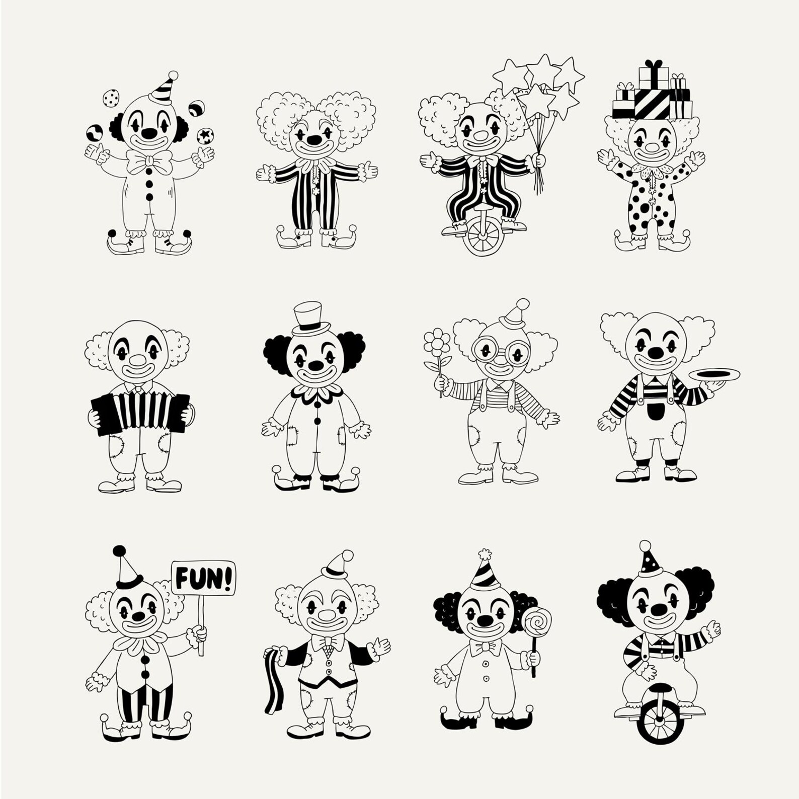 Hand-drawn Clown Line Art Clipart Set – PNG & SVG | 12 Illustrations - Etsy