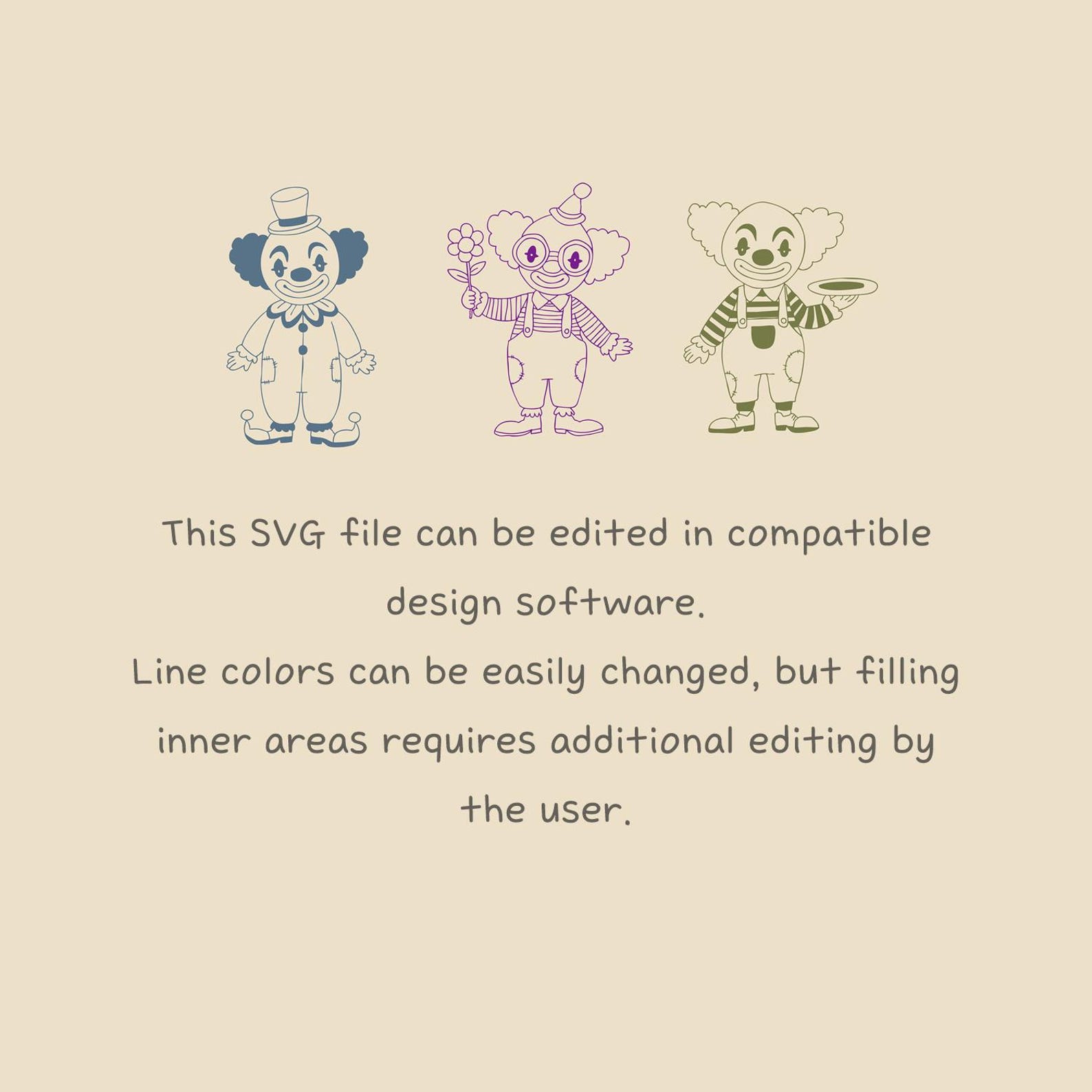 Hand-drawn Clown Line Art Clipart Set – PNG & SVG | 12 Illustrations - Etsy