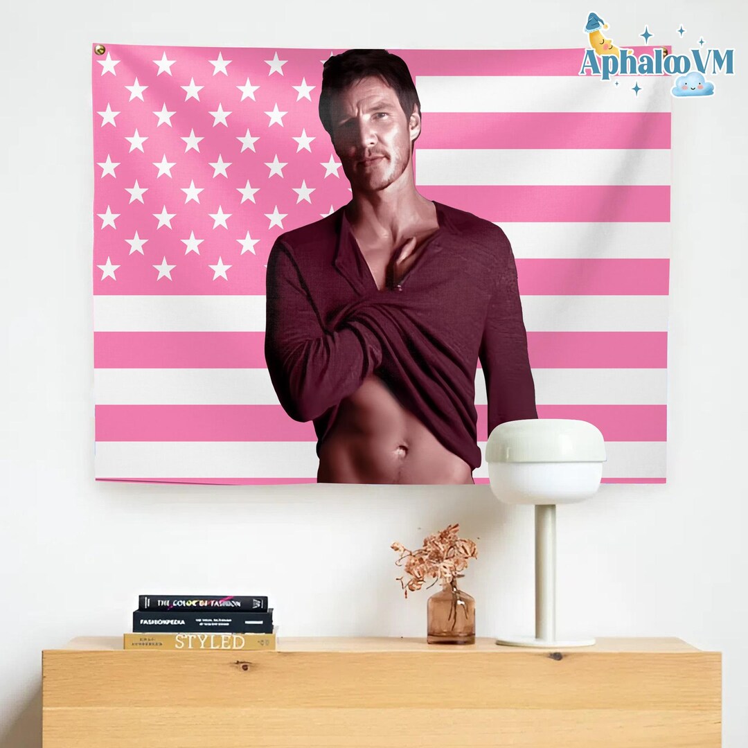 Pedro Pascal Pink American Flag Tapestry, Pedro Pascal Tapestry, Daddy ...