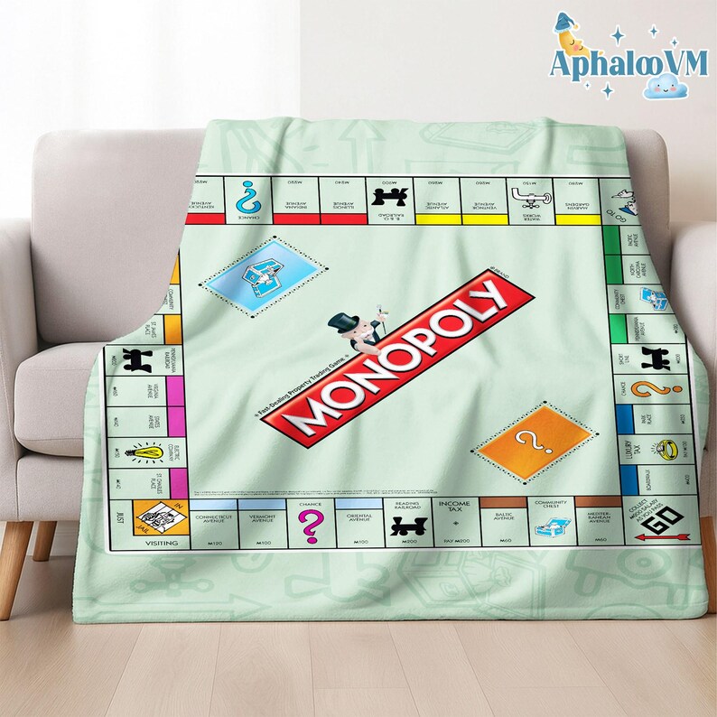 Monopoly Game Blanket, Monopoly Blanket, Monopoly Board Game Fleece ...