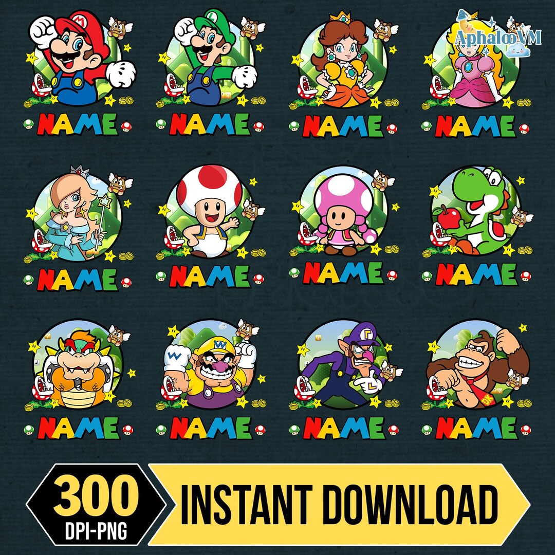Personalized Mario and Friends Png Bundle Download, Custom Super Mario ...