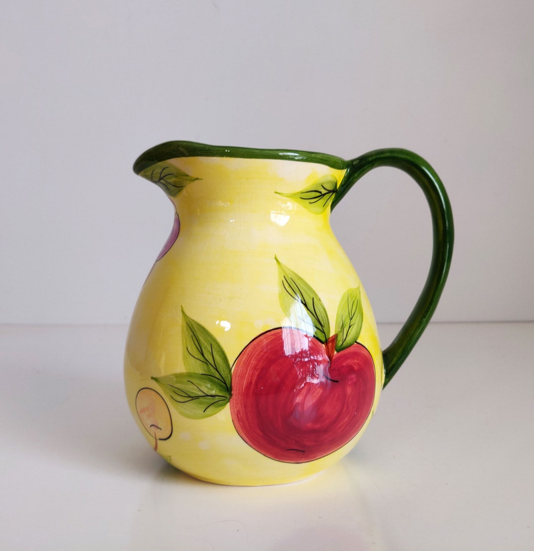 Vintage Hand Painted Pitcher With Fruit - Etsy