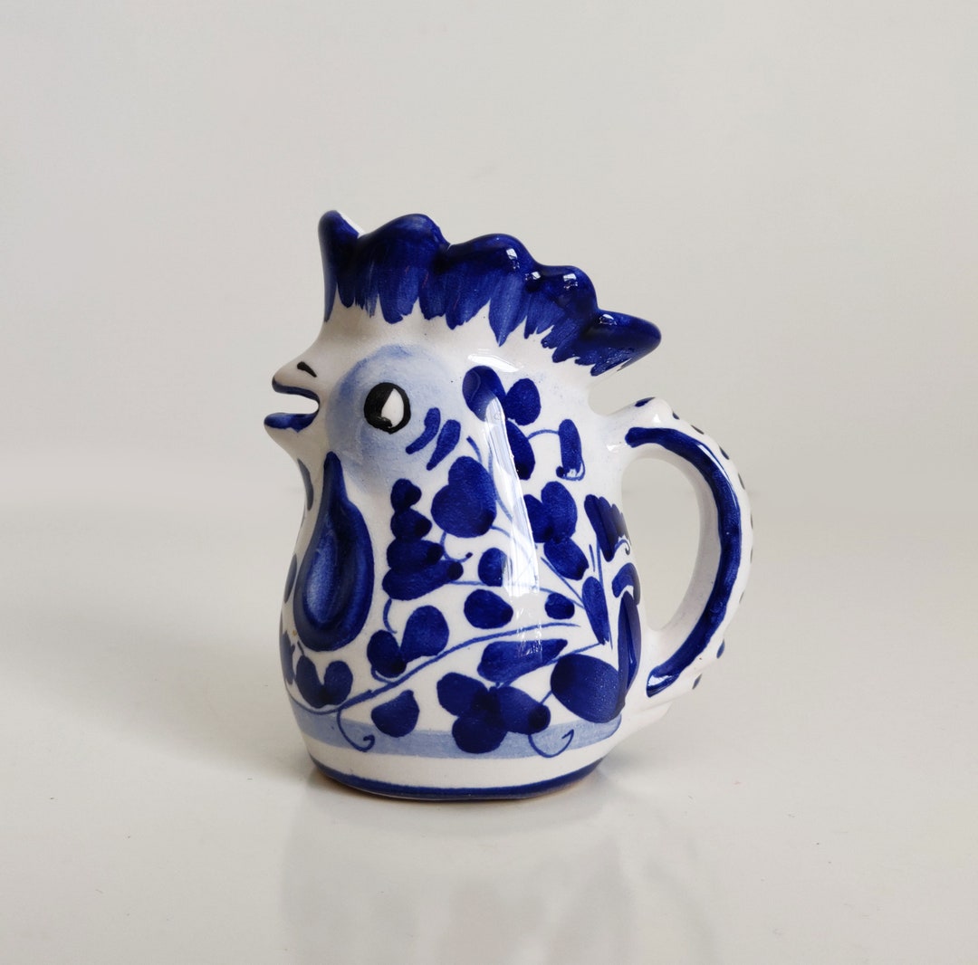 Mario Sambuco Rooster Creamer Pitcher, Blue and White Italian Pottery ...