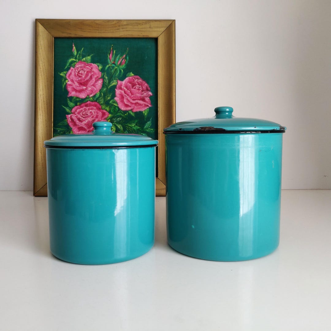 Vintage Teal Enamelware Canisters, Set of 2 - Etsy