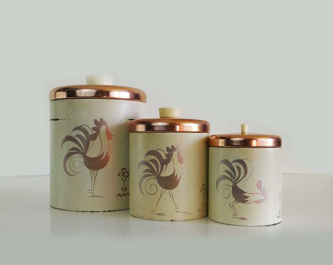 Vintage Rooster Canisters With Copper Lids Ransburg Kitchen Canister - Etsy