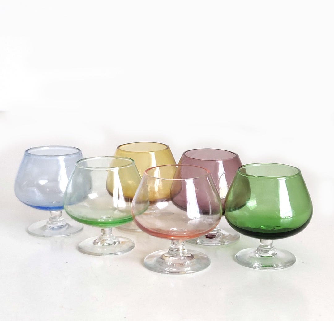 6 Mid Century Mini Brandy Snifters Shot Glasses, Assorted Colors ...